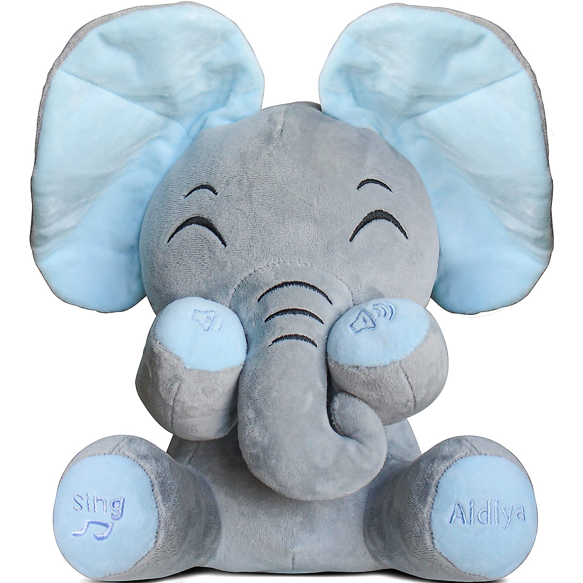 Aidiya Elephant Stuffed Animals Baby Gifts Peluches Ear Interactive Elephant Talking Singing Plush Toys for Girls Boys Gift Adjustable Volume 11.8" Set (Blue)