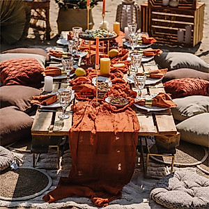 LINXTAR Fall Table Runner Thanksgiving Cheesecloth Table Runner Terracotta 10ft Rustic Table Runner 122x35 Inches Boho Decoration for Friendsgiving Wedding Baby Shower Birthday Party