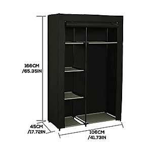 JEROAL Closet Wardrobe Portable Clothes Storage Organizer with Multi-Tier Shelves and Dustproof Non-Woven Fabric Cover, 41.73x17.72x65.35 in(WxDxH) (Black)