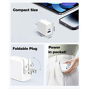 20W Dual Port Fast Charger for iPad 9th 8th 7th Generation 10.2 inch, iPad Air 3/2, iPad Mini 5, Foldable Wall Charger with 6.6ft USB-C to Lightning Fast Charging Cable