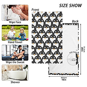 Jucciaco Cute Penguins Pattern Cotton Towels for Bathroom, Soft Absorbent Hand Towel Set of 2 for Yoga Gym Kitchen Decorative, 16x28 inch
