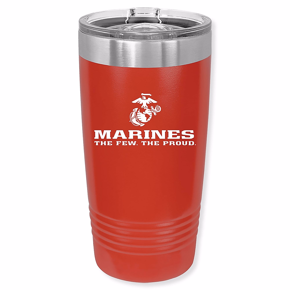 United States Marine Corps 20oz Travel Tumbler- Stainless Steel Red Coffee Mug with Acrylic Lid- Military Gear, Ideal Gift for Armed Services Veteran, Active Duty Marine- For Office, Home, Auto
