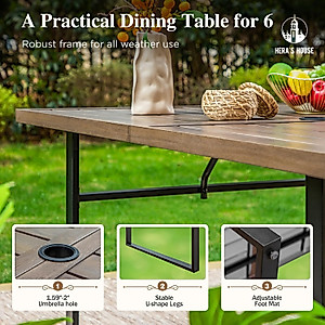 HERA'S HOUSE 7 Pieces Patio Dining Set, Table and Chairs Set for 6, 6 x Stackable Metal Chair, 1 x 64 Outdoor Metal Dining Table for Patio Lawn Garden Porch Deck