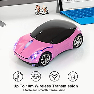 Lazmin112 2.4G Wireless Car Shape Optical Mouse, 2.4GHz Wireless Transmission Mice with USB Receiver,for iOS/ME/Windows PC/Tablet Gaming Office, 1600DPI, Plug Play(Pink)