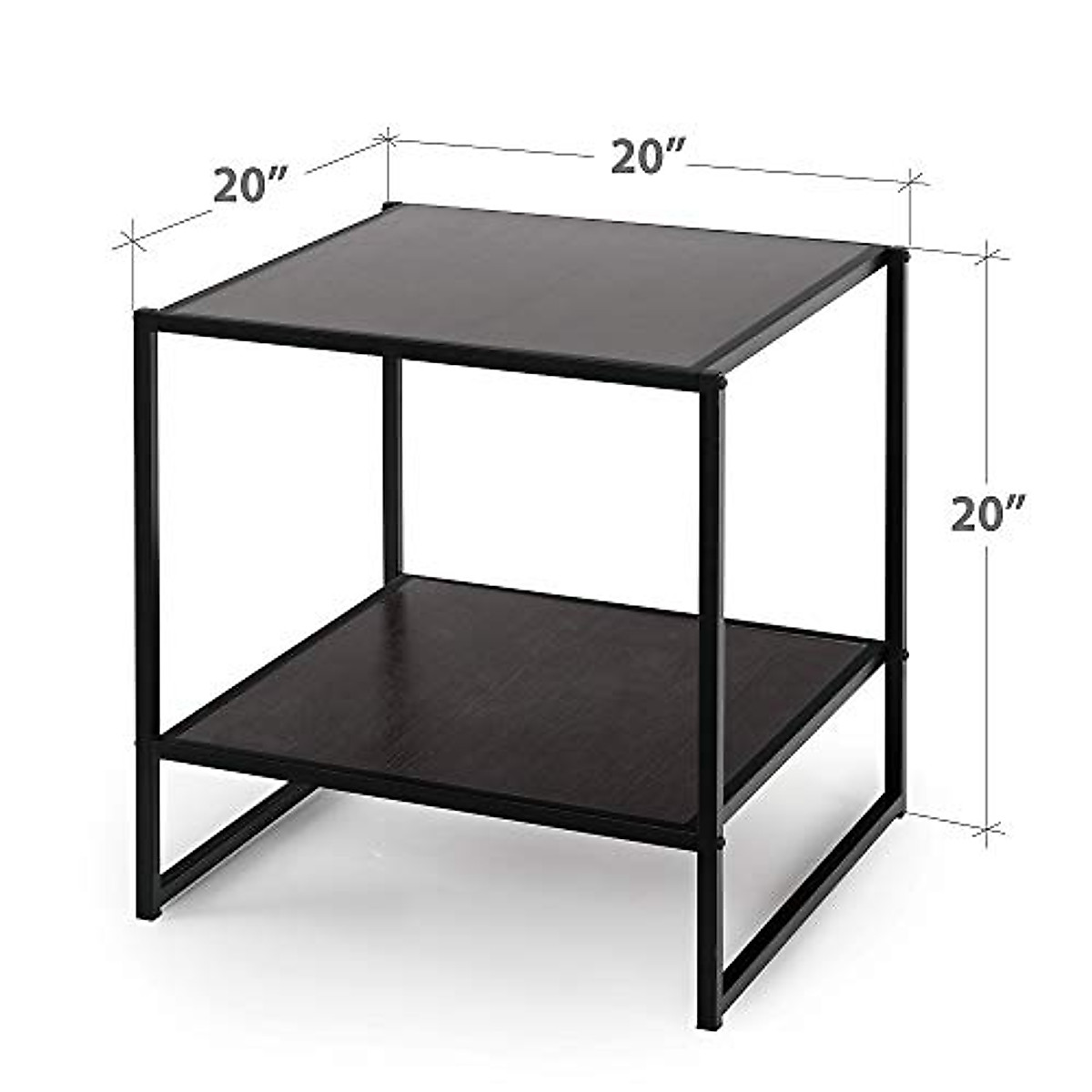 ZINUS Dane 20 Inch Black Frame Side Table / End Table / Easy Assembly, Rich black wood grain (Espresso)