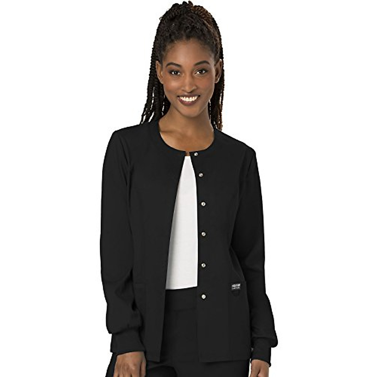 Cherokee Snap Front Scrub Jackets for Women, Workwear Revolution Soft Stretch WW310, M, Black