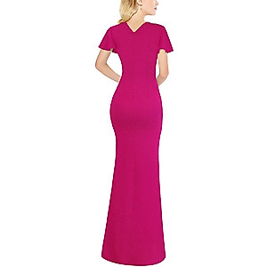 VFSHOW Womens Ruched Wrap V Neck Ruffle Formal Peplum High Slit Maxi Long Dress 2023 Wedding Guest Cocktail Prom Glitter Evening Gown (Hot Pink, Medium) 3121 HPIK M