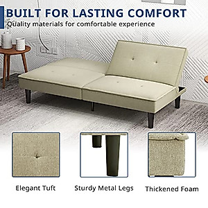 FONTOI Futon Sofa Bed Memory Foam Couch Sleeper Daybed Foldable Convertible Loveseat, Khaki Sage