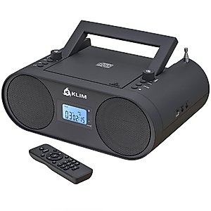 KLIM Boombox B4 CD Player Portable Audio System + AM/FM Radio with CD Player, MP3, Bluetooth, AUX, USB + Wired & Wireless Mode, Rechargeable Battery + Remote Control, Autosleep, Digital EQ + New