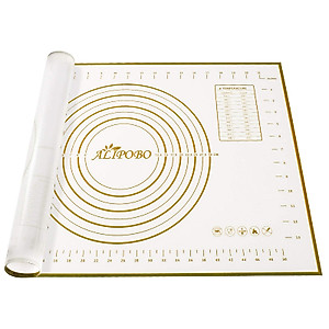 ALIPOBO Extra Thick Silicone Baking Mat with Measurements, Non Stick Pie Crust Mat, Rolling Cookie Dough Mat, Non Stick Silicone Pastry Mats for Kneading Dough, Counter Mat (L-24'' X 16", Gold)
