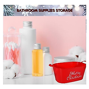 Ja'Cor Red Oval Bucket with Handle Sentiment Plastic Buckets Handles Gifts Gift Baskets Storage Organizer Containers Party Favor Xmas Holiday Decorations with 1-Collapsible Cup(Merry Christmas)