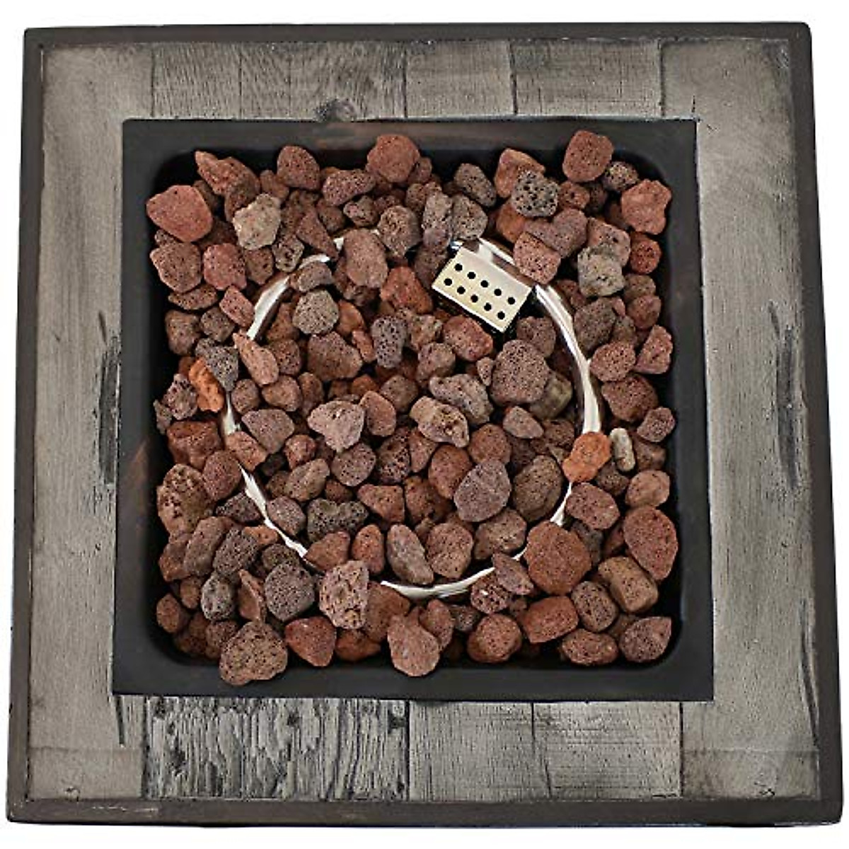 Sunnydaze Square Outdoor Propane Gas Fire Pit Table with Weathered Wood Look - Outdoor Smokeless Cast Stone Gas Fire Pit Column - Ideal for Yard, Patio or Garden - 25 Inches Tall