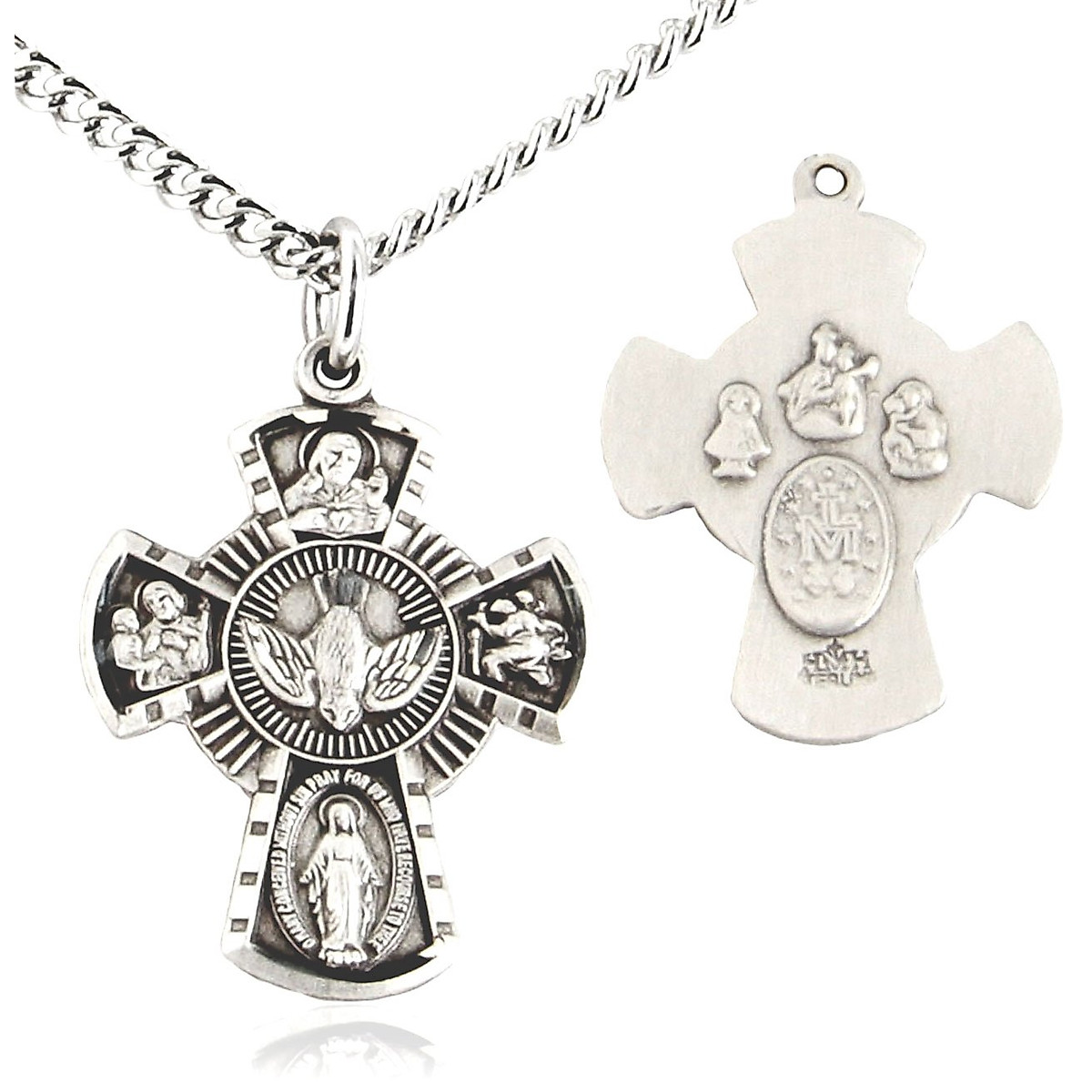 Heartland Store Women's Sterling Silver 4 Way Pendant with Large Center Dove + 18 Inch Rhodium Plated Chain