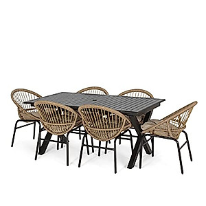 Christopher Knight Home Coniston Dining Set, Light Brown + Beige + Black