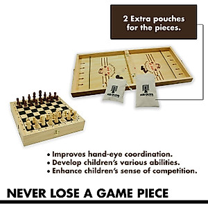 4 in 1 Board Game Set - Extra Large Sling Puck Game Wooden Chess Board Sets, Checkers Board Game for Adults Nine Mens Morris | Wooden Chess Set String Puck Game & Checkers Game for Kids
