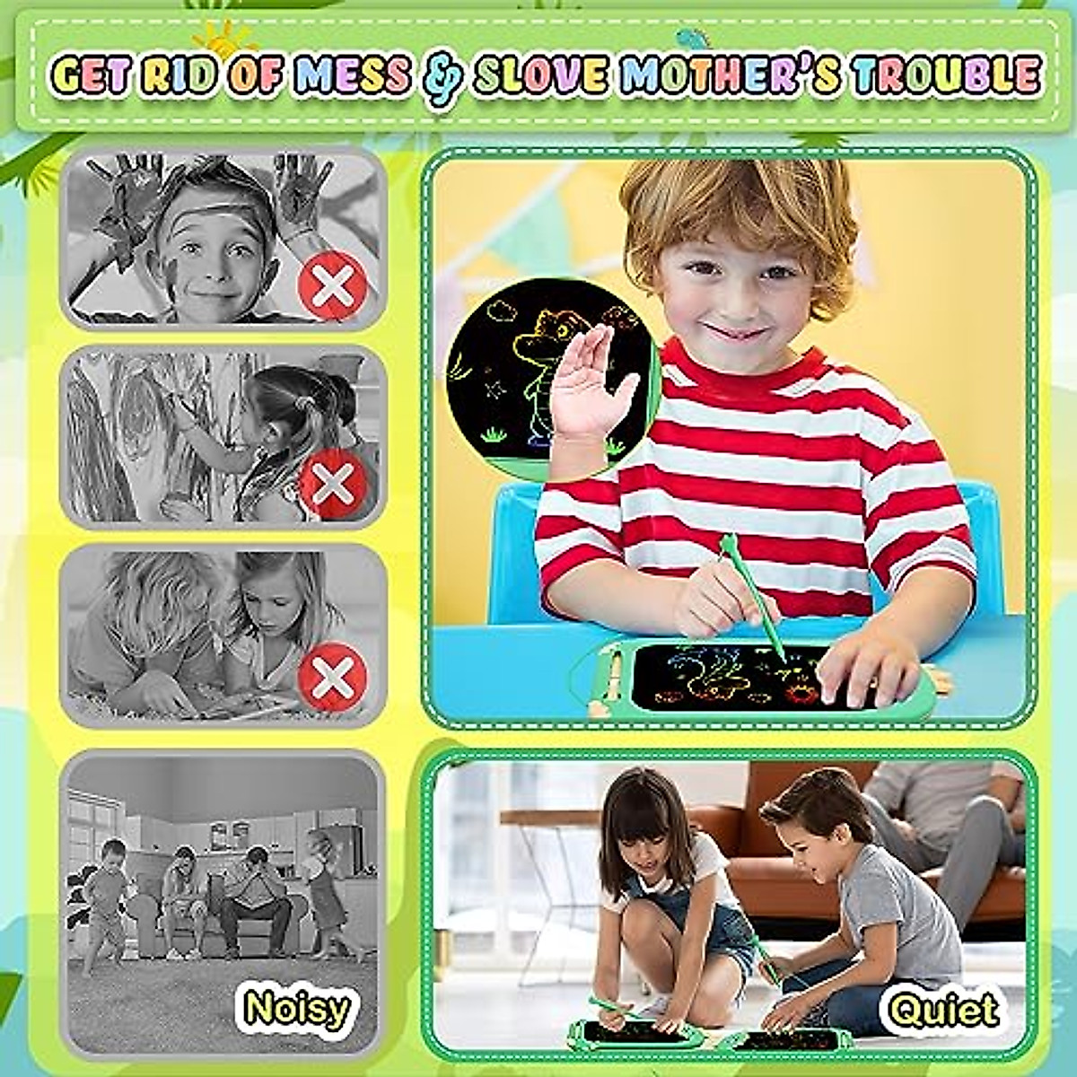 Toddler Toys Age 1-2,10IN Drawing Tablet Doodle Board LCD Writing Tablet for Kids,Learning Toys for 1 2 3 4 5 6 7 8 Year Old Boys Girls Christmas Birthday Gifts,Travel Games Dinosaur Toys for Boys 4-6