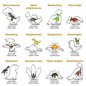 FACATH Dinosaur Cookie Cutters Set, 12 Piece Stainless Steel Shaped Cookie Candy Food Cutters Molds for DIY, Kitchen, Baking, Kids Dinosaur Theme Birthday Party