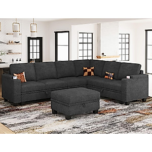Belffin Modular Sectional Sofa with Storage, L Shaped Sectional Couch with Chaise. Convertible Corner Sectional Couch for Living Room. Dark Gray Couch.