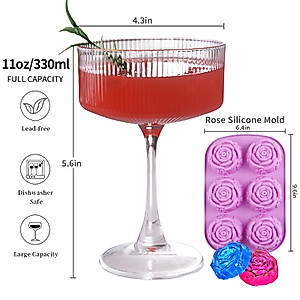 KMIGRUAN 11oz Large Vintage Coupe Glasses Set of 6,Ribbed Cocktail Glasses,Classic Espresso Martini Glasses,Margarita and Champagne Glasses for Bar,Wine,Dessert,Cocktail Glassware Gift Set