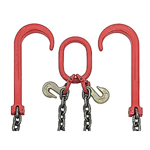 Mytee Products Grade 80 V Bridle Chain, Tow Recovery G80 3/8" x 3' Chain 7100# Lbs, Two 15" J-Hook & Eye Cradle Grab Hook