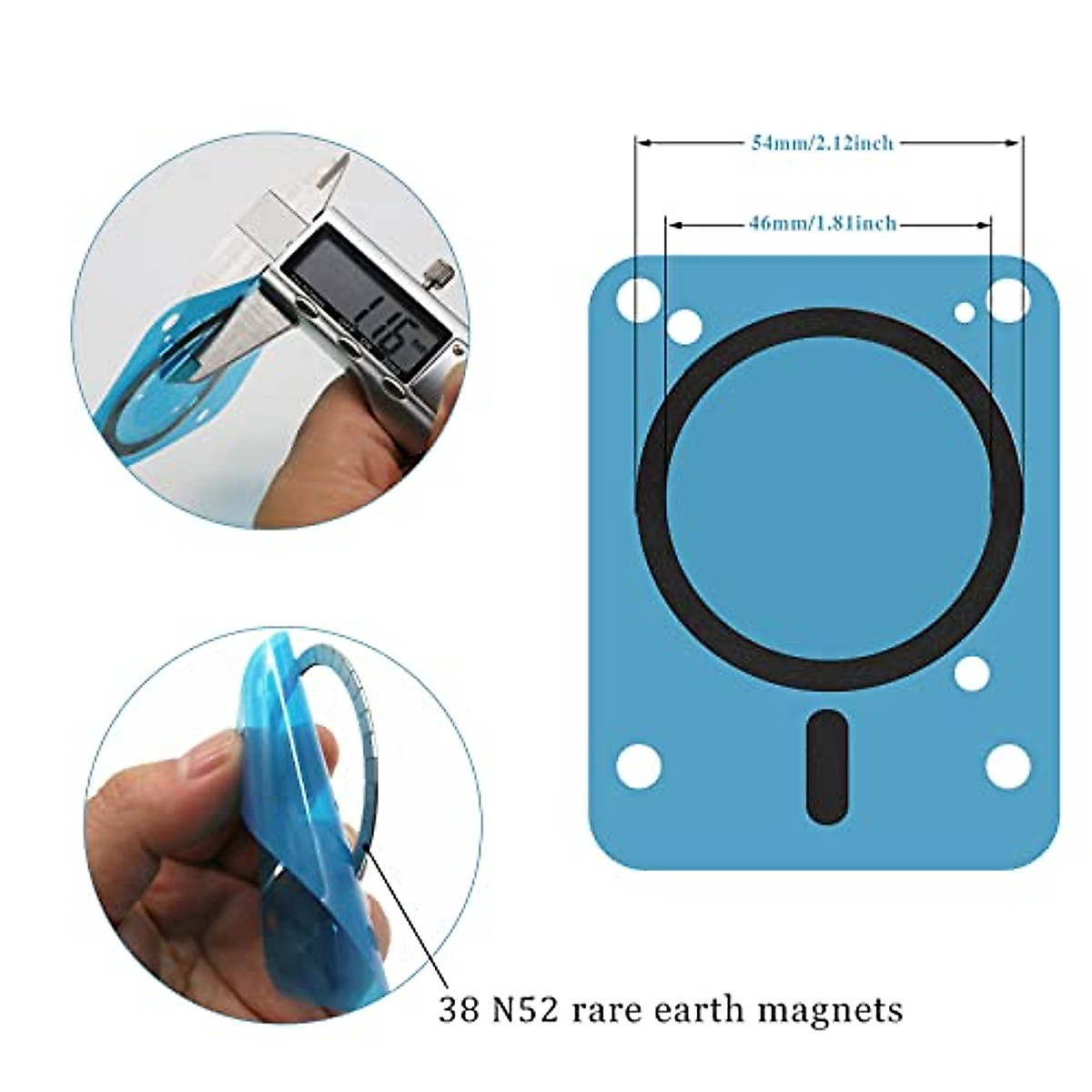 2pcs Mgesafe Magnet Sticker, Magnetic Phone case Sticker, Compatible with MagSafe Accessories and Qi Wireless Charger, Suitable for All Smart Phones and iPhone Series (Black)