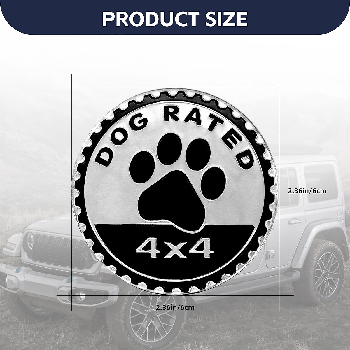 Dogs Badge Rated Car Emblem, 4 x 4 Automotive Car Badge Decals Stickers, 3D Metal Car Badges Round Emblem Decals, Car Exterior Emblems Badge Compatible with Jeep Wrangler Vehicles Trucks SUV