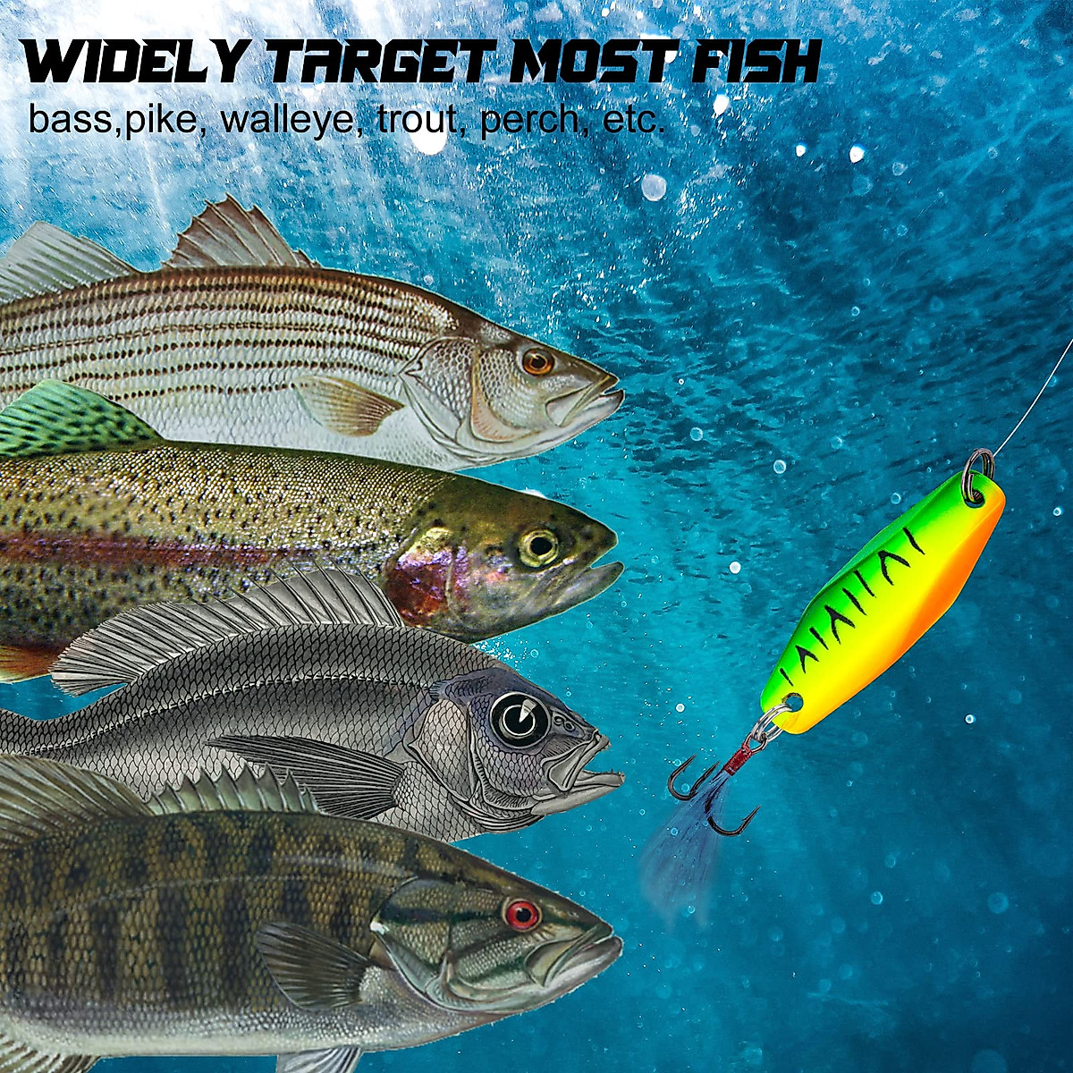 Goture Fishing Spoons Lures,Metal Spoon Trout Lures,Long Distance Casting Fishing Lures for Trout Bass Crappie Pike Saltwater and Freshwater Fishing, 5 Size Jigging Spoons with Fishing Tackle Box