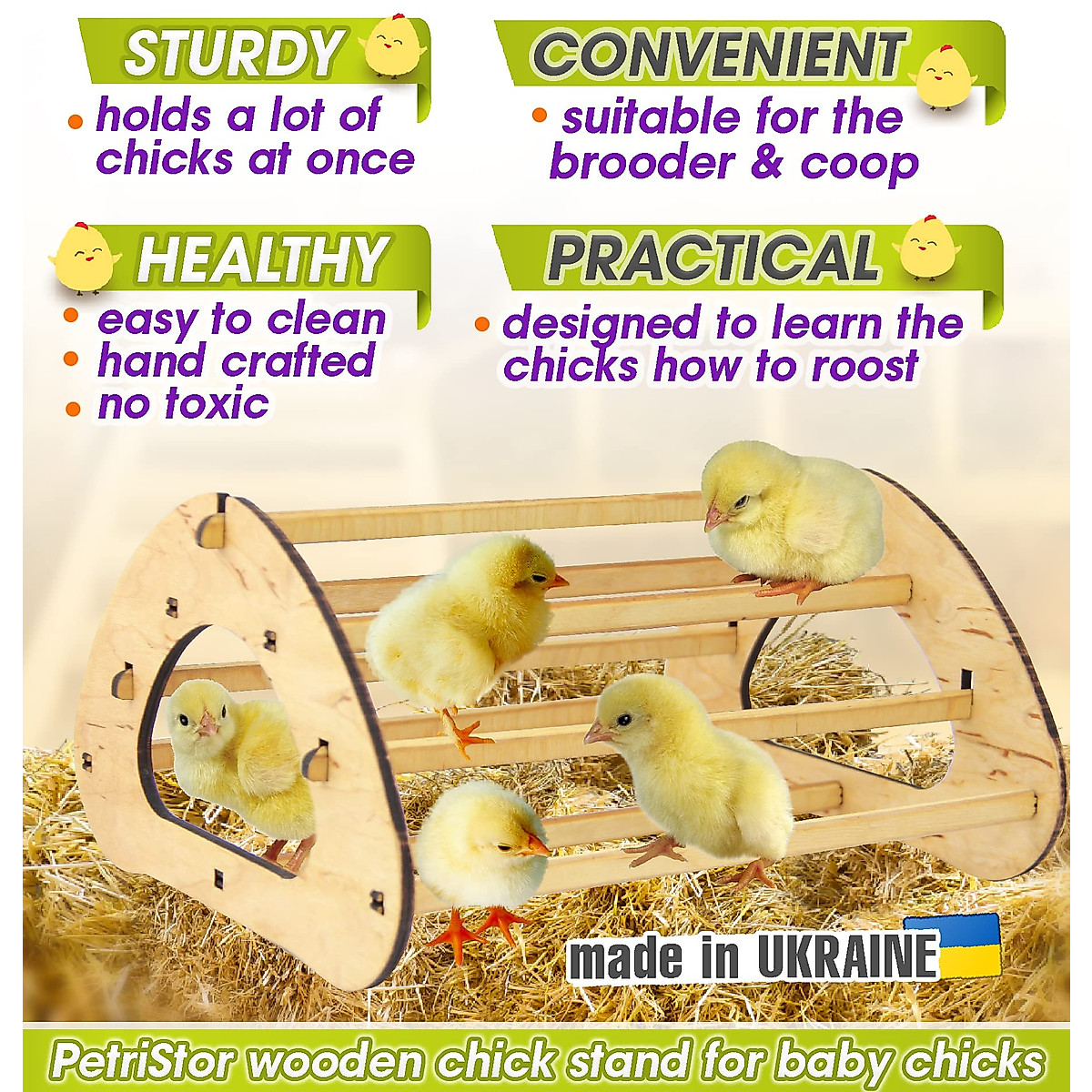 Wooden Chicken Perch for Baby Chick - Chick Roosting Bar with 7 Crossbars - Chick Roost for Brooder - Chicken Roosting Bars - Baby Chick Perch - Baby Chicken Toy