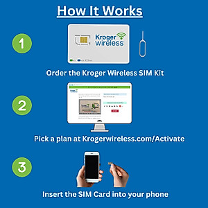 Kroger Wireless Prepaid SIM Card with Removal Tool for 4G LTE or 5G Phones, Unlimited U.S. Cell Phone Plans from $15 per Month with Text, Talk, and Data, Includes 4X Fuel Points