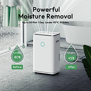 HUMILABS Dehumidifier for Basement 1.7 Gallon Tank, 50 Pint 4500 Sq.Ft Home Dehumidifiers with Drain Hose,Quiet Sleep Mode, Auto Shut Off,Humidity Display,Auto Defrost