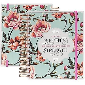 Christian Art Gifts Inspirational 18 Month Wirebound 2024 Planner for Women: I Can Do All This - Philippians 4:13 Bible Verse, Personal Week Organizer w/Elastic Closure Aug 2023-Jan 2025, Teal Floral