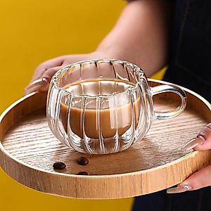 JHNIF 6pcs Clear Glass Tea Cup, 6oz Striped Glass Espresso Cup, Pumpkin Stripe