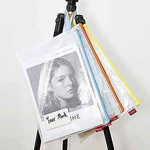 Kinhshion Zipper Pouch Set of 12 PVC Zipper Bags with Name Card Clear Zipper Pouch A4 Plastic Organizer Bag Zipper Folder Bag Cosmetic Bags Travel Storage Bags 4 Colours