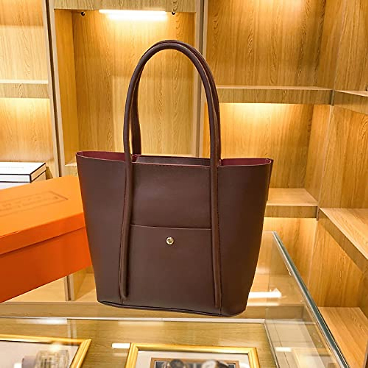 Leather for Handbags Fashion Women Artificial Leather Solid Color Zipper Phone Bag Shoulder Large Tote Bags for Women