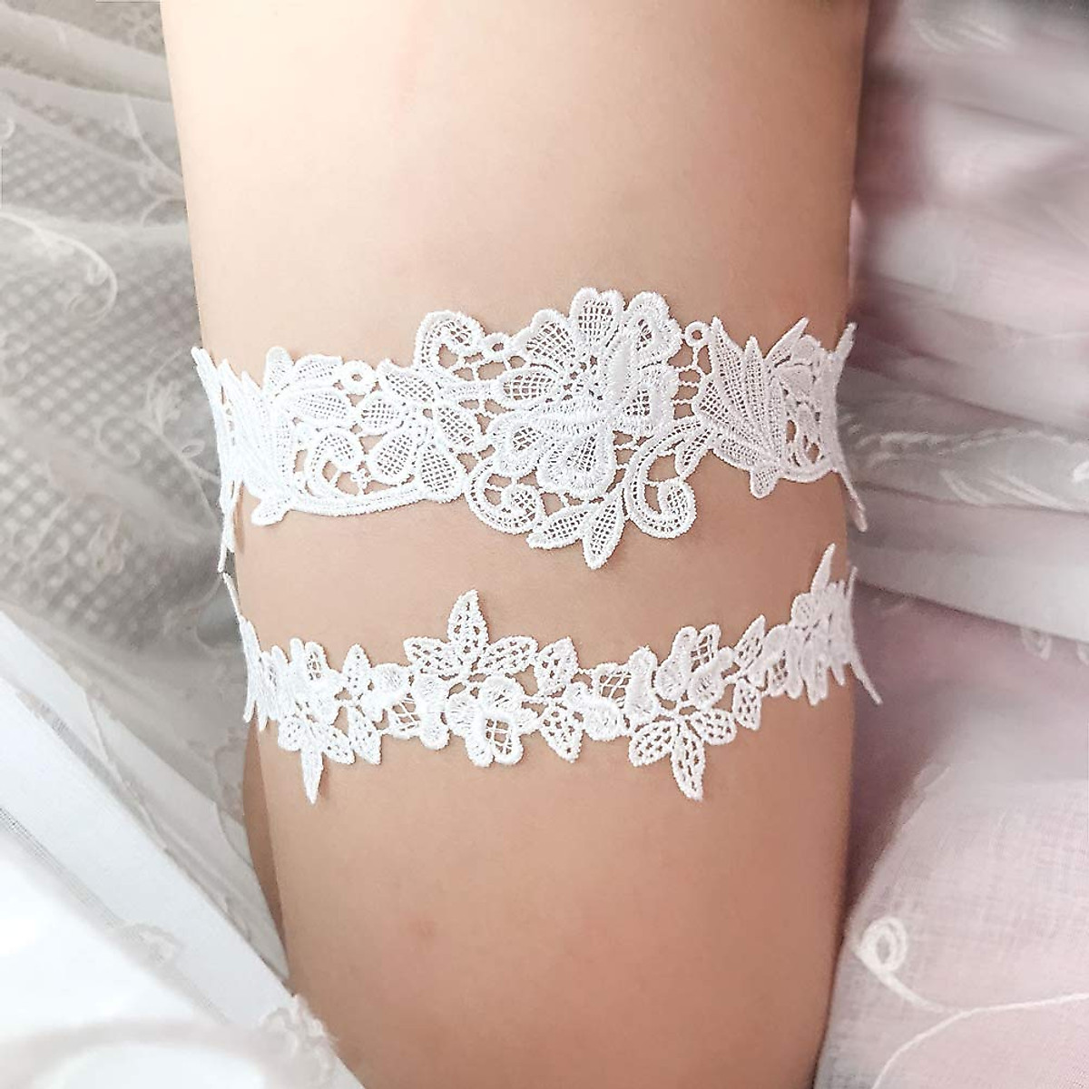 Plus Size Garters for Bride Lace Wedding Bridal Garter Belt Stretchy White Wedding Garter