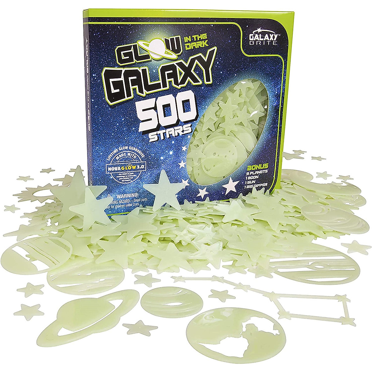 Glow in The Dark Stars for Ceiling, 500-Count, Largest Ceiling Glow Stars Assortment Includes Jumbo Sun, All 9 Planets, Bonus Moon and Entire Big Dipper Constellation Plus More! Stocking Stuffers