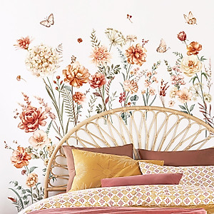 decalmile Boho Flower Wall Decals Wildflower Garden Floral Grass Wall Stickers Girls Bedroom Living Room Kitchen Wall Decor Gifts for Mom