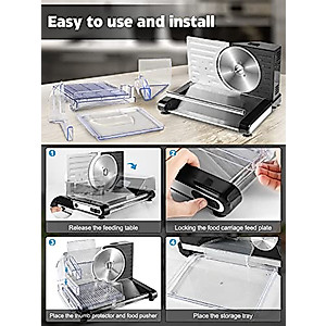 OSTBA Foldable Meat Slicer,Electric Deli Food Slicer with Food Tray,0-18mm Adjustable Thickness Meat Slicer for Home,Portable Collapsible Food Slicer with Stainless Steel Blades, Cuts Ham,Bread,Cheese