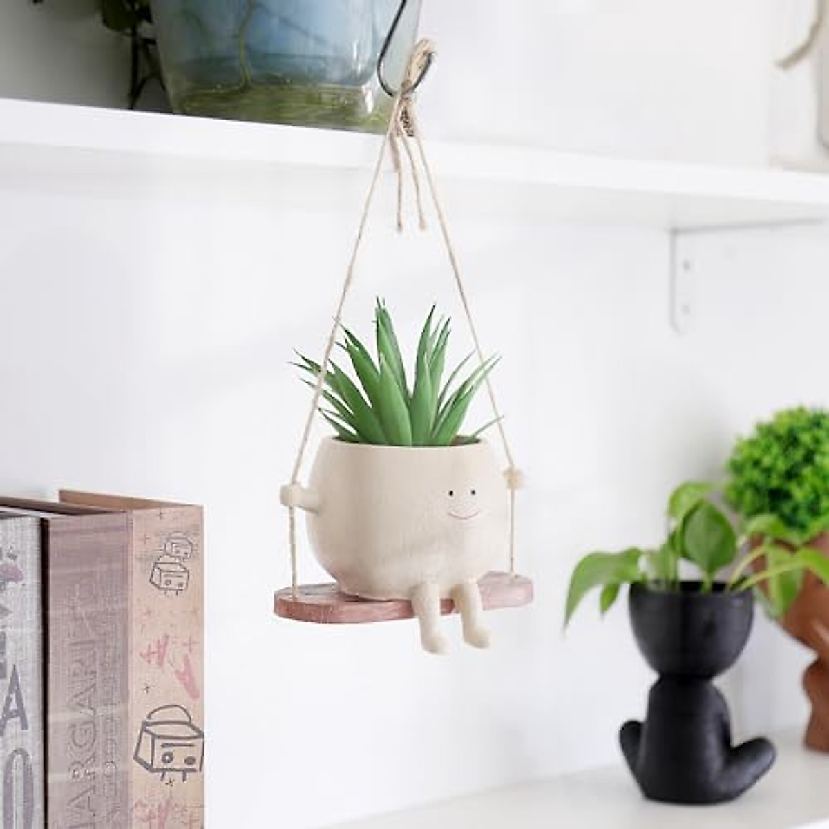 HUNTHAWK Swing Face Planter Pot Hanging Resin Flower Head Planters for Indoor and Outdoor Plants, Succulent Pots for String of Pearls Plant - Ideal Gifts for Mother's Day and Christmas