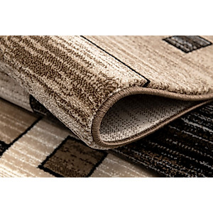 RUG BRANCH Montage Modern Geometric Checkered Brown Beige Indoor Runner Rug for Entryway, Hallway, Bathroom, and Kitchen - 3' x 8' (2'8" X 8')