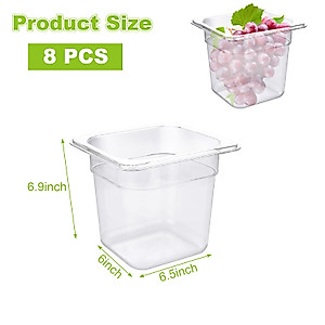Oungy 8 Pack Clear Plastic Food Pans Plastic Clear Food Pan with Capacity Indicator 1/6 Size 6 Inch Deep Restaurant Commercial Hotel Pans for Fruits Vegetables Corns Beans