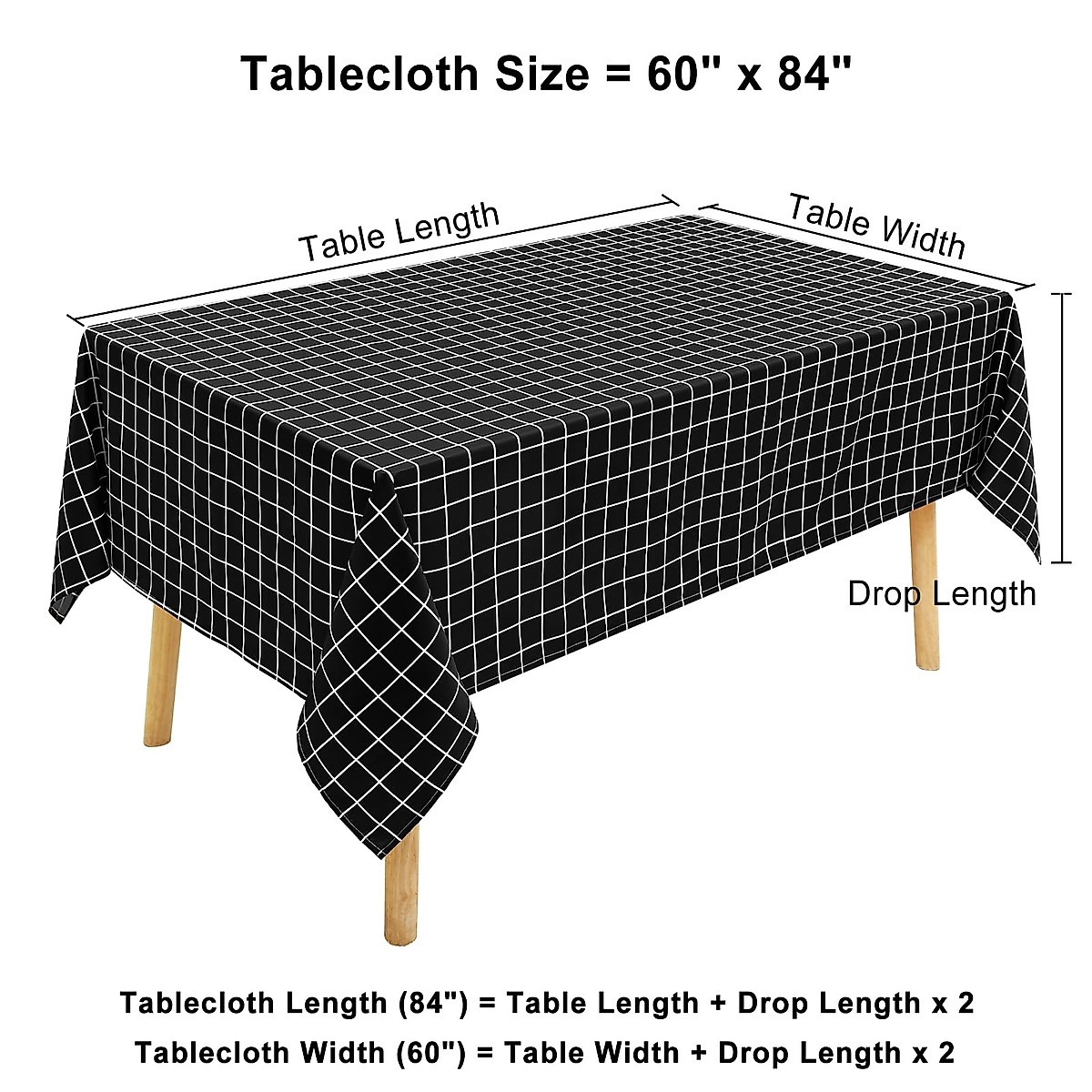 misaya Rectangle Waterproof Fabric Table Cloth, Plaid Stain Proof Polyester Tablecloth, Washable Cloth Table Cover for Dining Room, Kitchen, Outdoor (60" x 84", Black)
