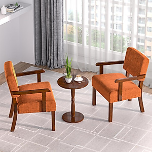 FAGAGA Accent Chair Set of 2 with Table, Living Room Chairs with Soft Seat and Armrests for Living Room Bedroom Reading Room Waiting Room (Orange), Linen, AC01