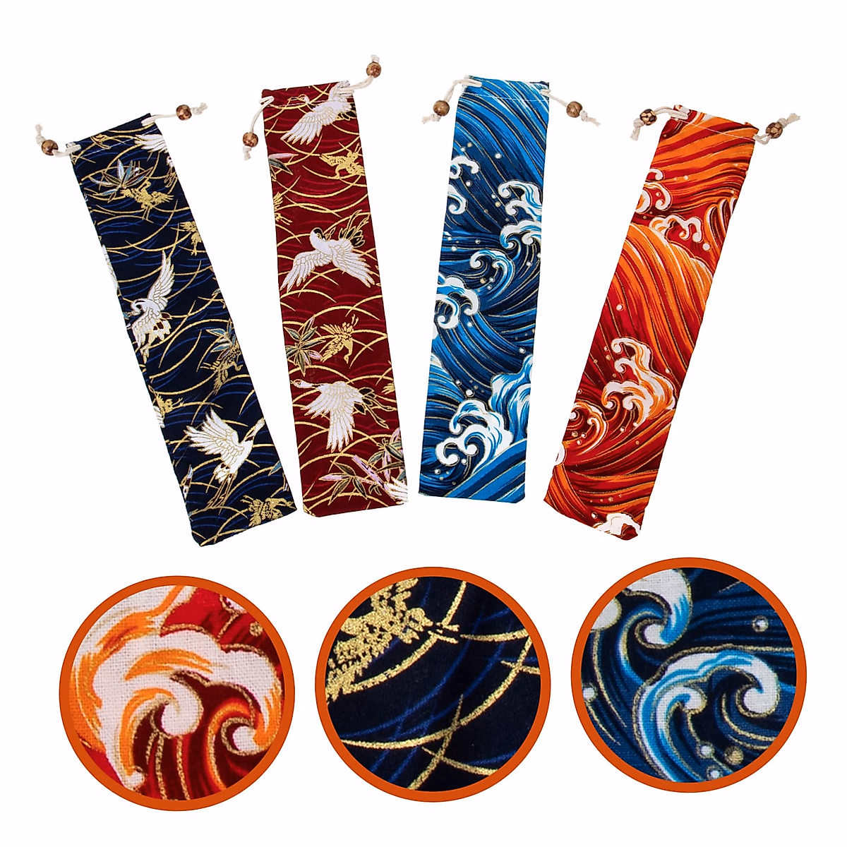 Cabilock 4pcs Drawstring Bag Pocket Wallet Straw Purse Folding Bracket Straw Carrying Bag Silk Drawstring Bag Utensil Holder Cutlery Bags Tableware Bag Japanese Style Tableware Bag Fabric