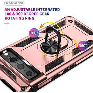 SunRemex for Google Pixel 7 Pro Case with Invisibility Screen Protector, Magnetic Ring Holder Kickstand,[Military Grade] 20ft. Drop Tested Protective Phone Case for Google Pixel 7 Pro (Rose Gold)