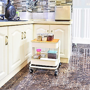 2-Tier Metal Utility Rolling Cart Storage Side End Table with Cover Board for Office Home Kitchen Organization, Cream White