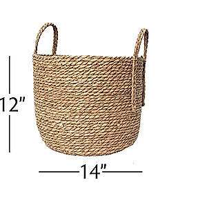 Simple Elements Woven Rattan Storage Basket – Decorative Storage basket for Blankets, Toys, Clothes, Shoes, Towels with Woven Handles – Living Room Home Décor – 12”H x 14” Dia. - Brown