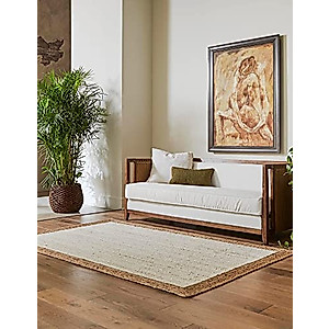Unique Loom Braided Jute Collection Classic Quality Made Natural Hand Woven with Solid Color Detail, Area Rug, Rectangular 4' 0" x 6' 0", White/Beige