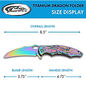 SZCO 8.5” Titanium Finished Rainbow Dragon EDC Folding Knife With Pocket Clip (300580-RB)