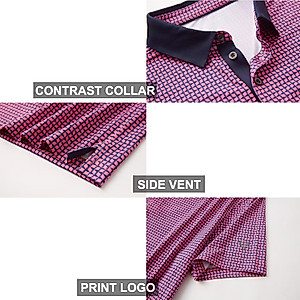 Golf Shirts for Men Dry Fit Short Sleeve Print Performance Moisture Wicking Polo Shirt
